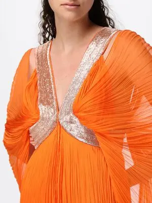 Alberta Ferretti Pleated Silk Kaftan With Off-the-shoulder Design