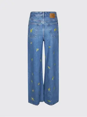 GANNI Wide Leg Jeans With Floral Embroidery