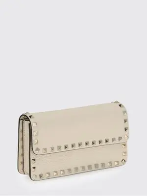 Valentino Garavani Rockstud Wallet On Chain In Grained Calfskin With Studs - Ivory