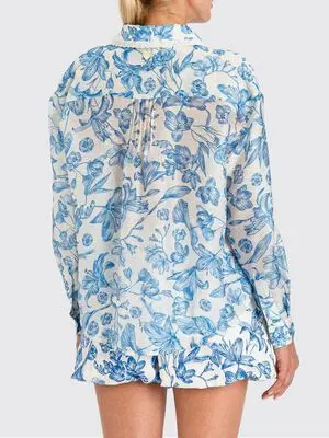 TWINSET Linen Blend Shirt With Floral Print And Lace Inserts