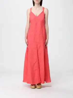 120% Lino Long Linen Dress - Red