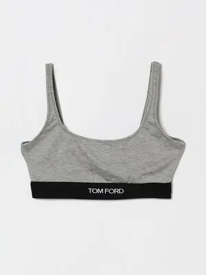 TOM FORD Cropped Modal Bralette Top With Contrast Logo Band - Grey