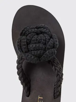 TWINSET Crochet Cotton Wedge Sandal With Floral Embellishment