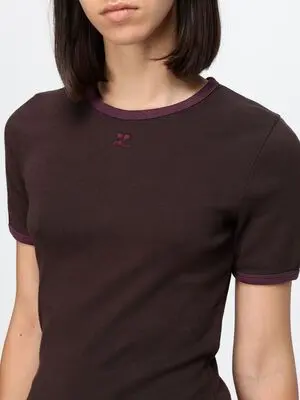 COURREGES Slim Fit Cotton T-shirt With Tone-on-tone Logo - Burnt