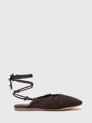 TWINSET Crochet Cotton Ballerina Flats - Coffee