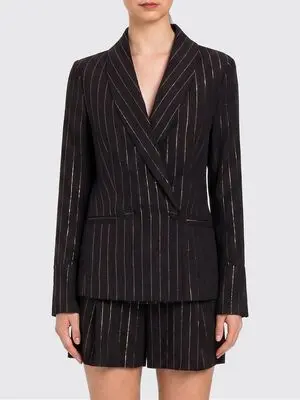 TWINSET Pinstriped Cotton Blend Double Breasted Blazer - Black