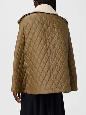 Burberry Quilted Cotton Cape With Shearling Collar