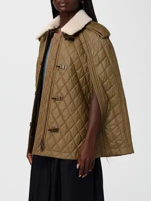 Burberry Quilted Cotton Cape With Shearling Collar