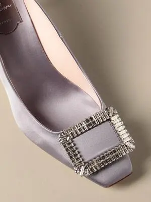 ROGER VIVIER Trompette Court Shoes In Satin With Crystal Buckle - Pearl