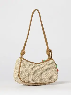 Marc Jacobs Raffia Shoulder Bag With Suede Trim And Flower Charm