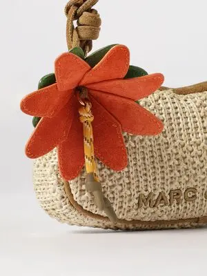 Marc Jacobs Raffia Shoulder Bag With Suede Trim And Flower Charm