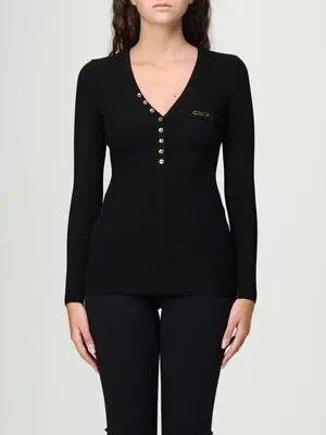 Elisabetta Franchi Ribbed V-neck Long Sleeve Jumper With Gold-tone Buttons
