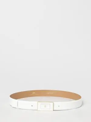 Elisabetta Franchi White Leather Belt With Gold Tone Buckle - Ivory