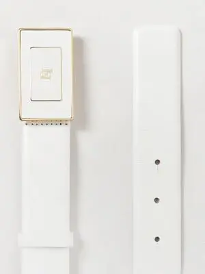 Elisabetta Franchi White Leather Belt With Gold Tone Buckle - Ivory