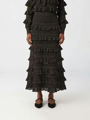 Zimmermann Cotton Midi Skirt With Ruffles - Black