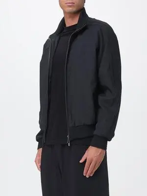 Emporio Armani Wool-blend Bomber Jacket With High Neck And Tone-on-tone Logo - Grey