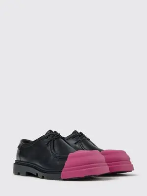 Camper Calfskin Leather Lace-up Shoes With Rubber Toe - Black
