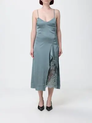 Acne Studios Satin Slip Dress With Lace Inserts - Sage