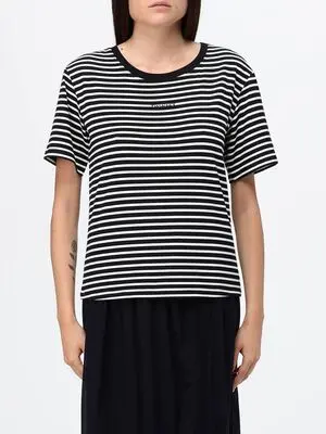 TWINSET Striped Cotton T-shirt With Logo - Black