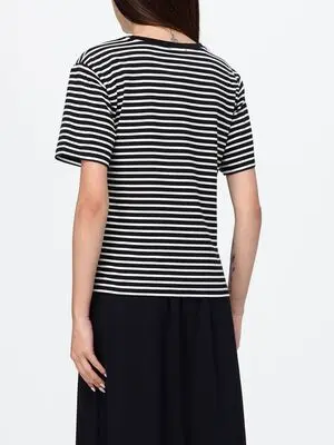 TWINSET Striped Cotton T-shirt With Embroidered Logo - Black
