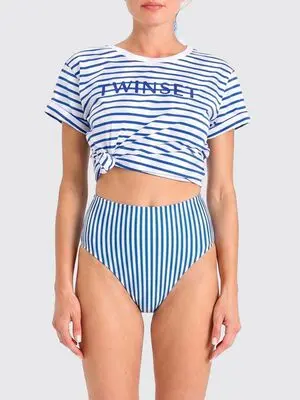 TWINSET Striped Cotton T-shirt With Logo - White