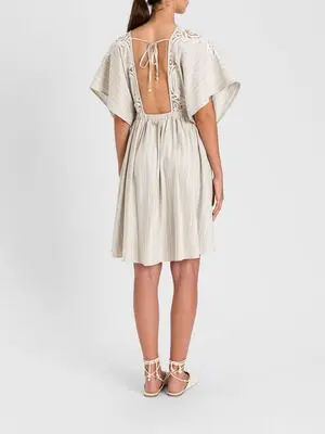 TWINSET Mini Dress In Linen Blend With Lace Inserts