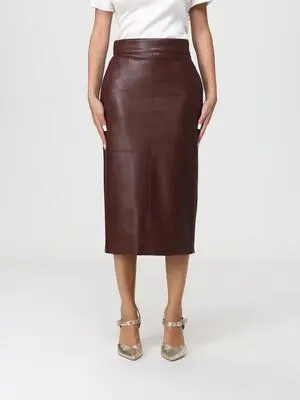 Elisabetta Franchi Leather Midi Skirt With Embellished Back