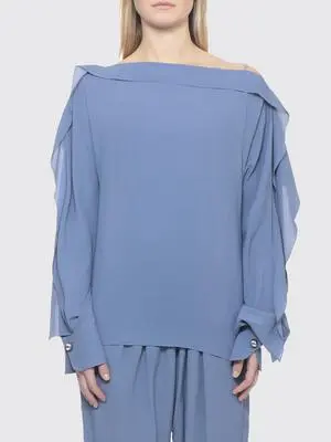 LANVIN Silk Blend Blouse With Ruffles - Blue