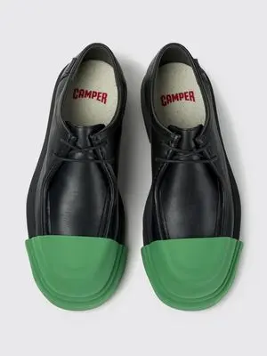 Camper Calfskin Leather Lace-up Shoes With Rubber Toe Reinforcement - Black