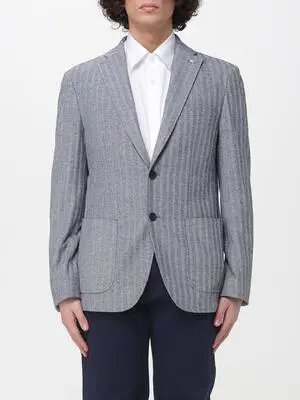MANUEL RITZ Pinstriped Single-breasted Blazer In Cotton - Blue