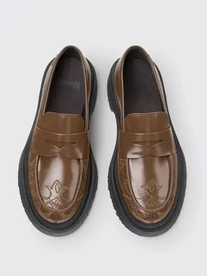 Camper Calfskin Graphic Print Loafers