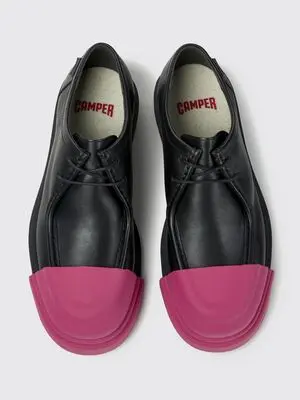 Camper Derby Shoes In Smooth Calfskin Leather With Rubber Toe Cap - Black