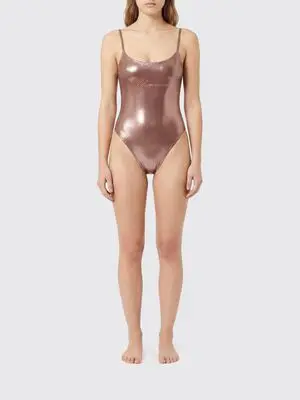 Blumarine Laminated Polyamide One-piece Swimsuit With Rhinestones - Walnut