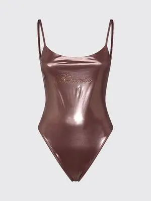 Blumarine Laminated Polyamide One-piece Swimsuit With Rhinestones