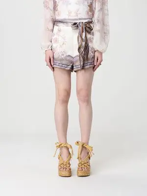 Zimmermann Luna Linen Shorts With Ethnic Print - Beige