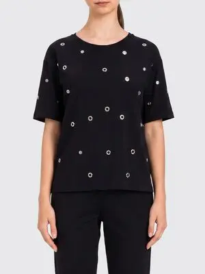 TWINSET Cotton T-shirts With Eyelets And Rhinestones - Black