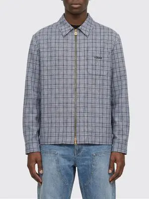 Versace Wool Flannel Overshirt With Check Pattern - Blue
