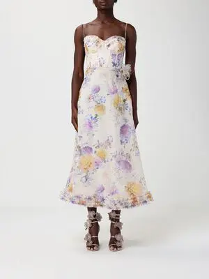 Zimmermann Luna Midi Tulle Dress With Floral Print - Beige