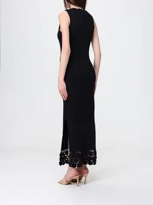 GANNI Ribbed Midi Dress With Lace Trim - Black