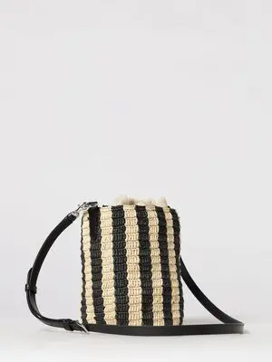 Valentino Garavani Striped Crochet Raffia Bucket Bag - Black