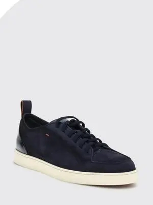 Santoni Nubuck And Calfskin Sneakers - Blue