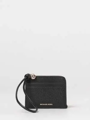 Michael Kors Jet Set Pebbled Leather Card Holder With Metal Logo And Zip Closure - Black