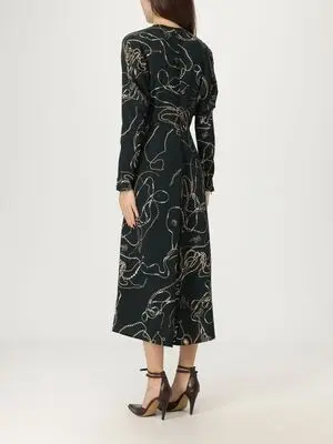Victoria Beckham Chain Print Long Sleeve Midi Dress