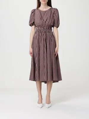 Pinko Striped Cotton Midi Dress - Brown