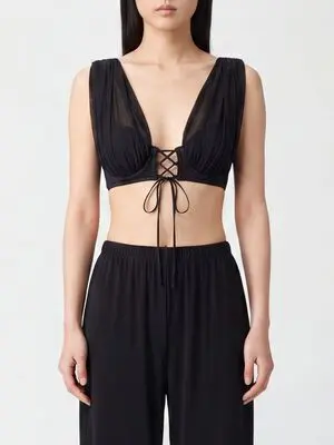 Giuseppe Di Morabito Pure Silk Deep V-neck Bralette Top - Black