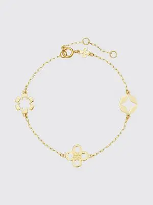 Tory Burch Forget Me Not Adjustable Bracelet With Flower Charm And Double T Logo - Gold