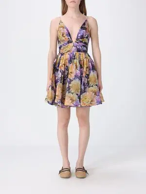 Zimmermann Mini Silk And Linen Floral Print Dress - Blue