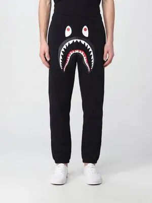 A BATHING APE Cotton Jogging Pants With Contrast Logo And Elastic Waist - Black