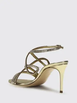 Casadei Julia Josephine Laminated Patent Leather Sandals With Rhinestones