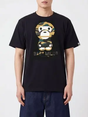 A BATHING APE Cotton T-shirt With Front Graphic Logo Print - Black